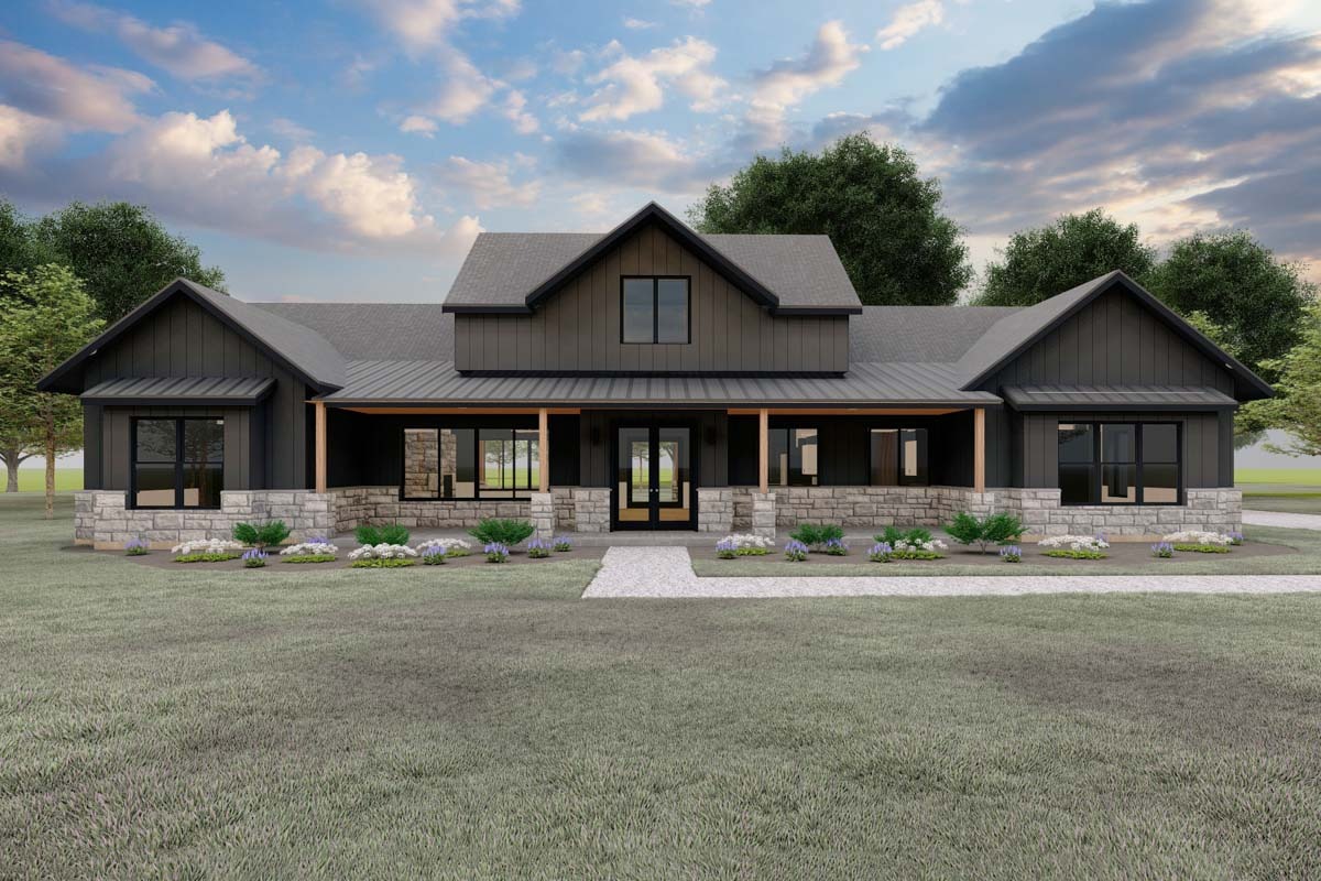 4-Bedroom 1-Story Modern Farmhouse With Side-Entry Garage and Dual ...