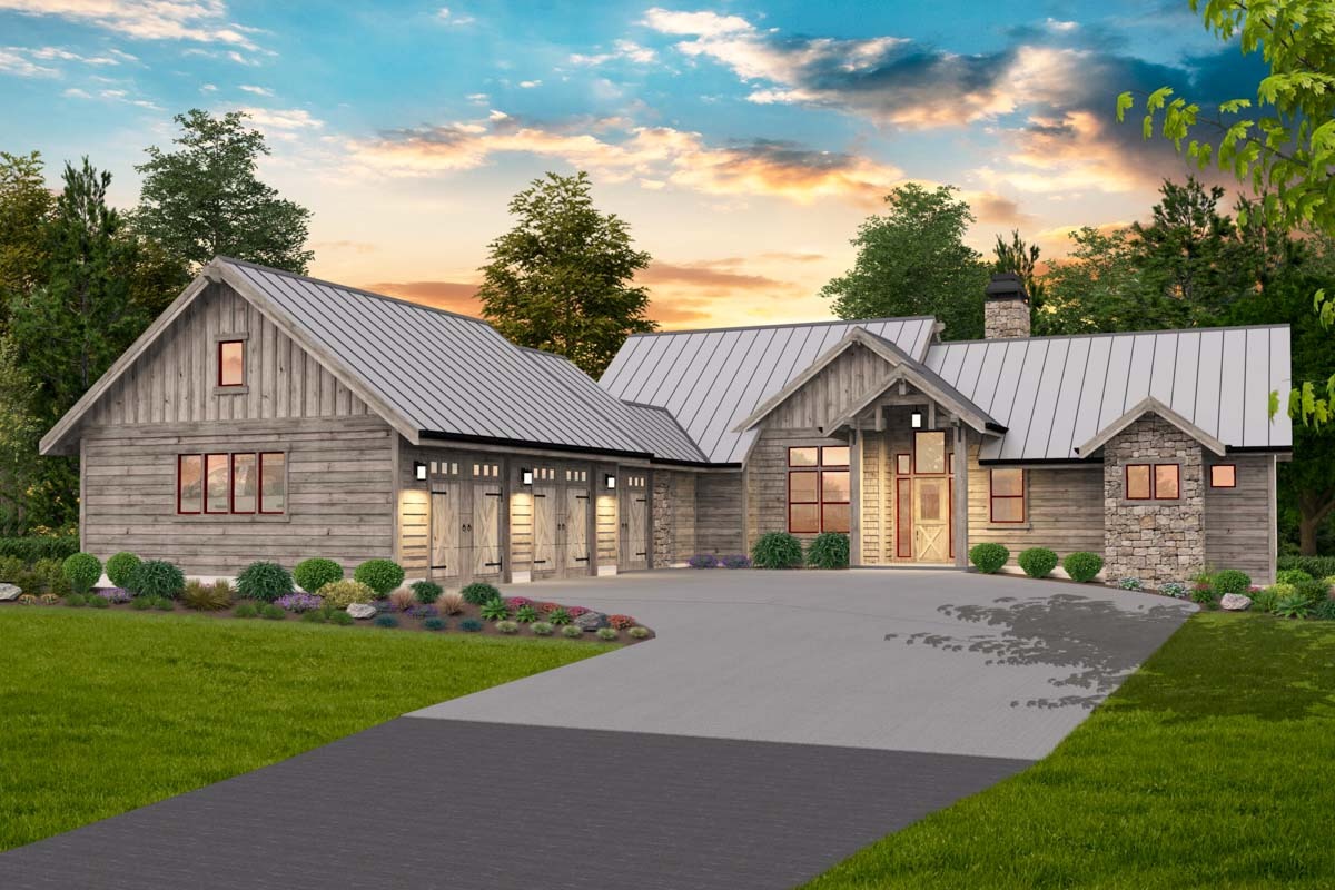 5 Bedroom 1-Story Modern Farmhouse With Courtyard Entry 3-Car Garage ...
