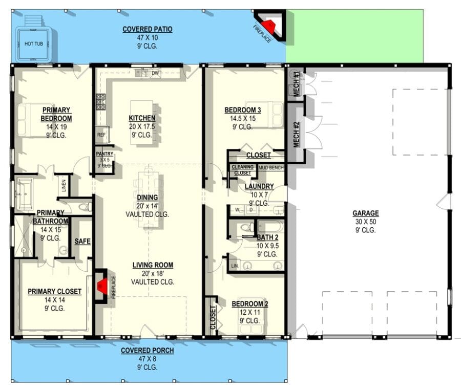 3-Bedroom 1-Story Farmhouse Barndominium with Vaulted Living Spaces ...