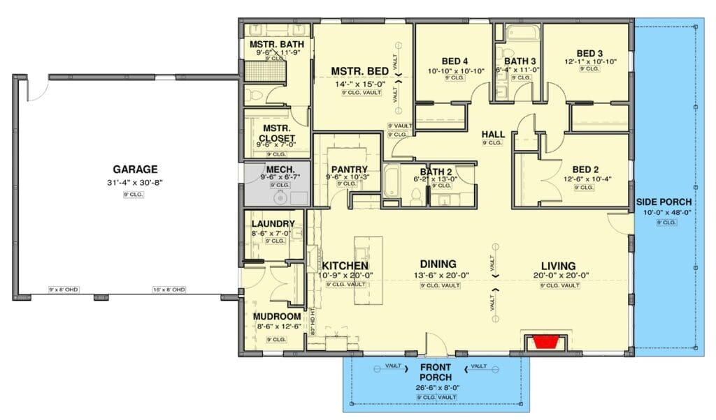 4-Bedroom 1-Story Barndominium with Expansive Front and Rear Porches ...