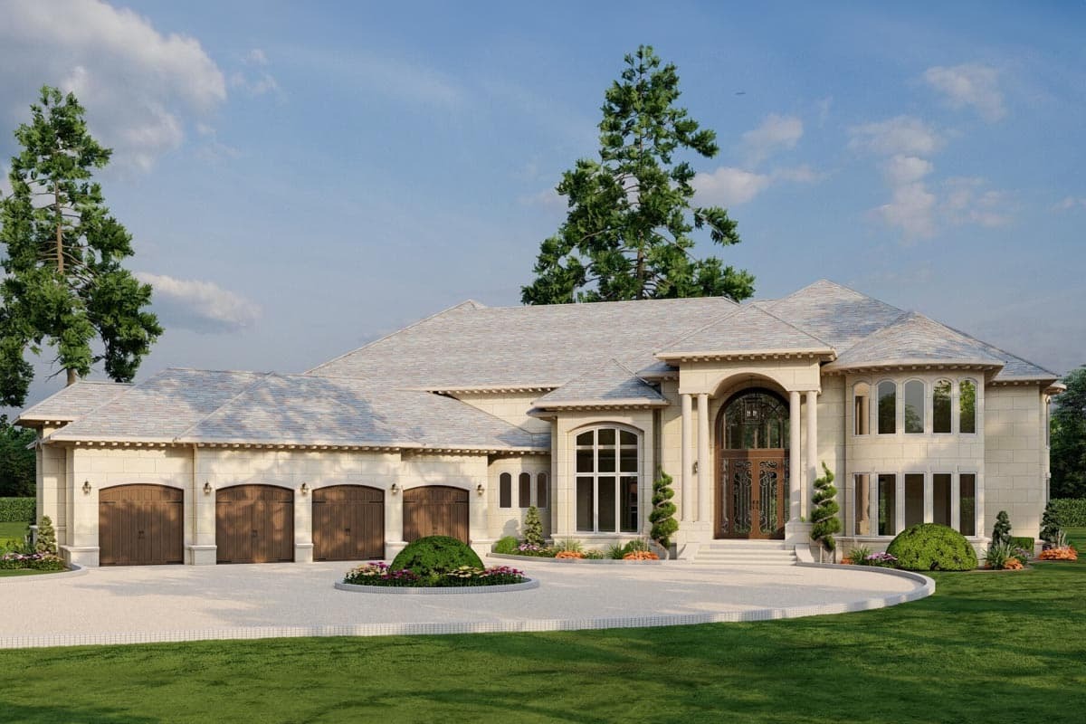 6-Bedroom 2-Story European-Style Southern Mansion with Courtyard Garage ...